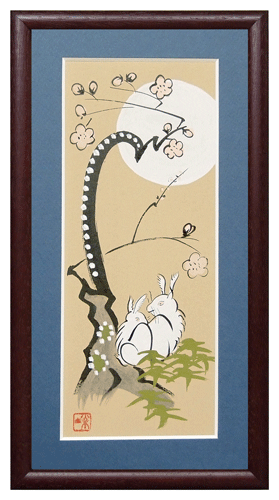 泥地肉筆額 『兎子望月』 (30×15) - 大津絵の店 Online Shop 泥地肉筆額 『兎子望月』 (30×15) - 大津絵の店 Online Shop